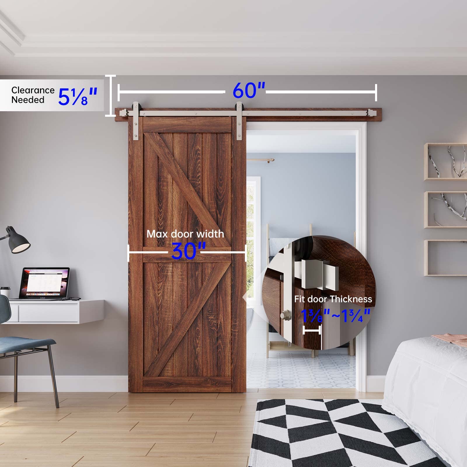 EaseLife 5 FT Brushed Nickel Sliding Barn Door Hardware Track Kit,Straight Pulley,Heavy Duty,Slide Smoothly Quietly,Easy Install (5FT Track Kit for 26"~30" Wide Single Door)