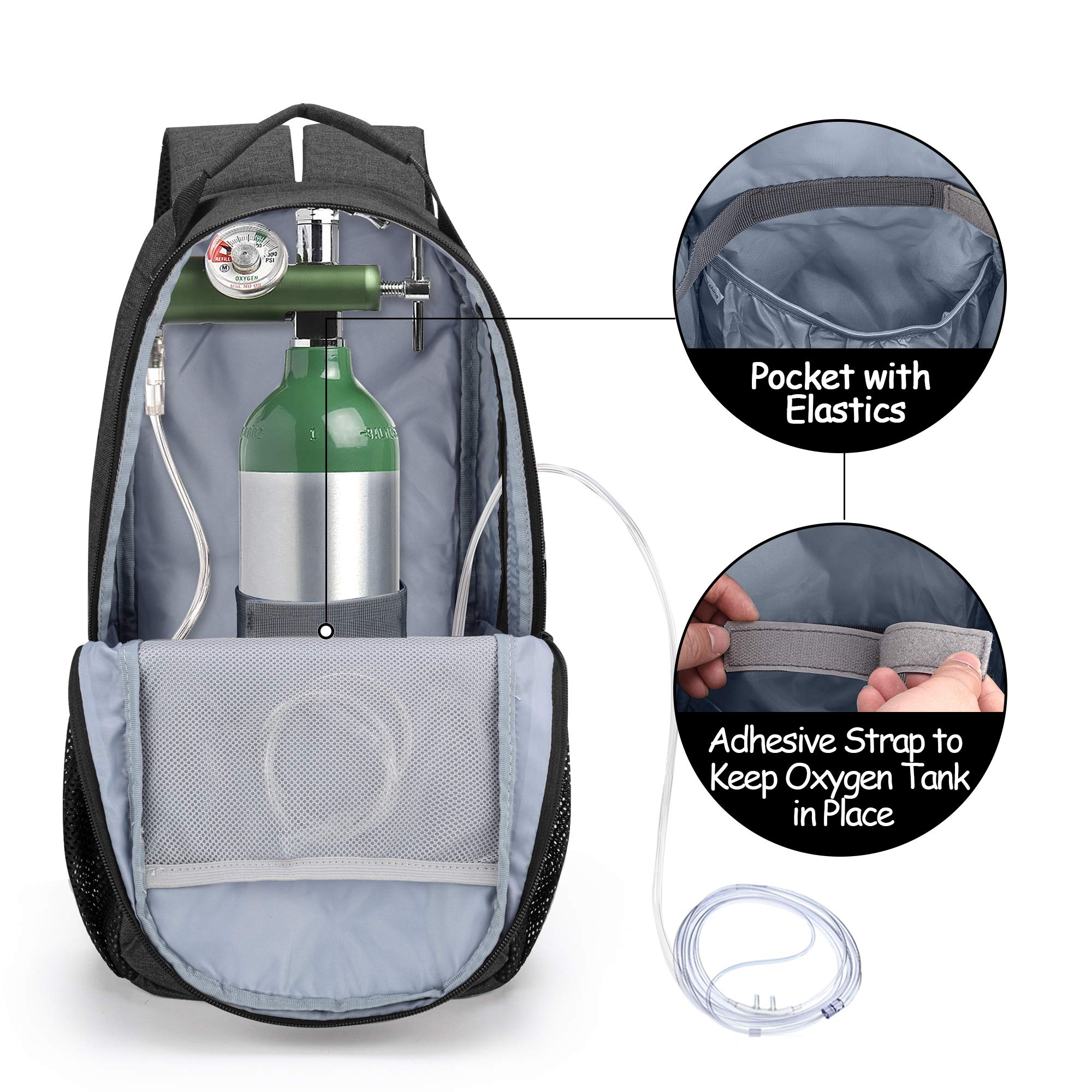 CURMIO Oxygen Tank Backpack, Portable Oxygen Cylinder Carrying Bag for Travel, Fits for Tank Size M2, M4/A, ML6, M6/B, M7, M9/C, Patent Design, Black