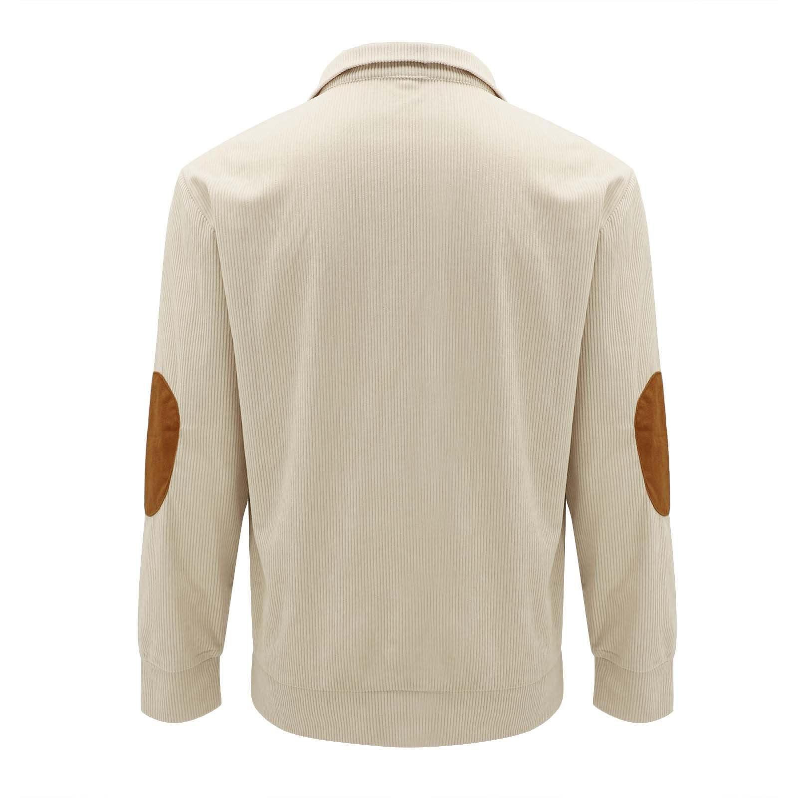 MDNZCTH Mens Corduroy Shirt with Elbow Patches Button Up Mock Neck Long Sleeve Sweaters Casual Polo Sweatshirts Lapel Collar Golf Pullover 2023 Men Fall Winter Clothes Sale Clearance Track Jackets