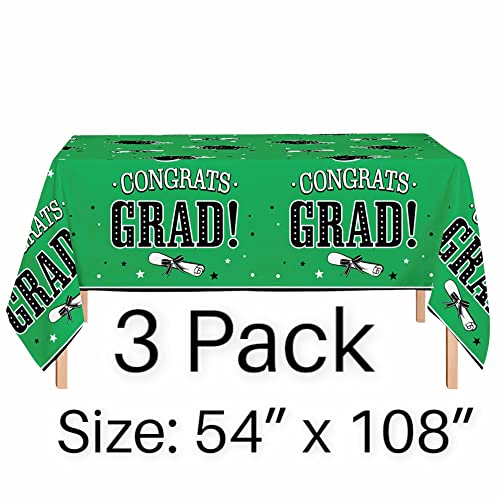 Oojami 3 Pack Table Cover Graduation Tableloths Graduation Party Large Size 54" x 108" Includes 1 Congrats Grad Banner Decorations for Class of 2023 (Green)