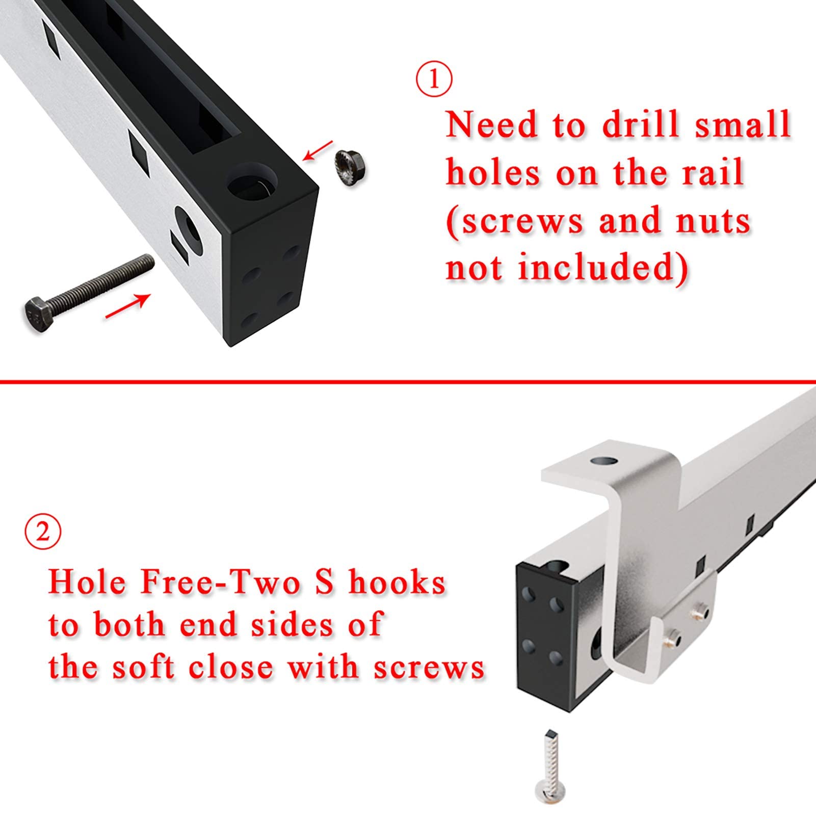 2PCS Stainless Steel Barn Door Soft Close Mechanism, Adjustable Tension Spring Buffer Damper, Hole-Free/Drilling Perfect for Silver Flat Track for Door Weight 77-132 Pounds with Actuator Spacers