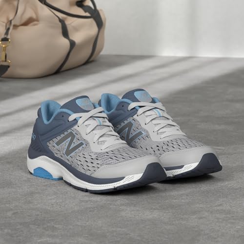 New Balance womens 847 V4 Walking Shoe, Light Aluminum/Vintage Indigo/Team Carolina, 8 Wide US