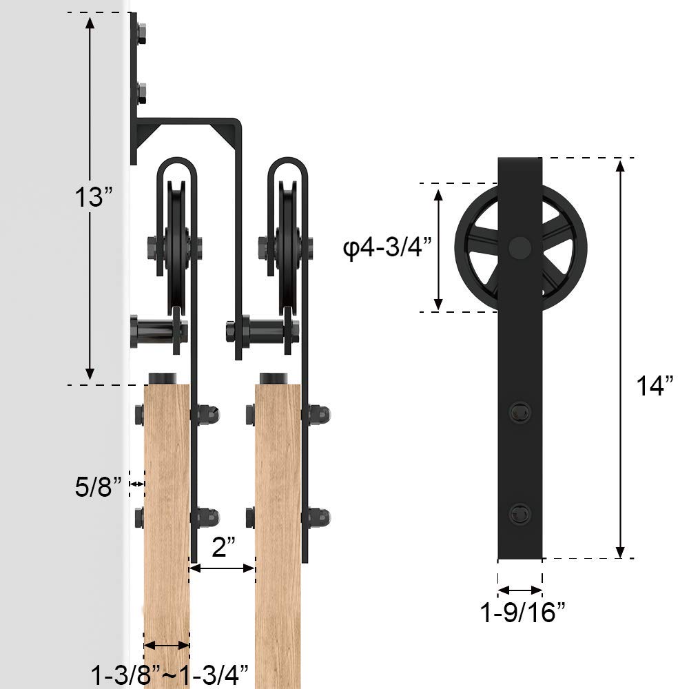 ZEKOO 5-18 FT Bypass Barn Door Hardware for Double Barn Door, Barn Door Track for Sliding Closet Door, Heavy Duty Double Bypass Barn Door Kit Big Black Spoke Hangers (9FT Bypass Double Door Kit)