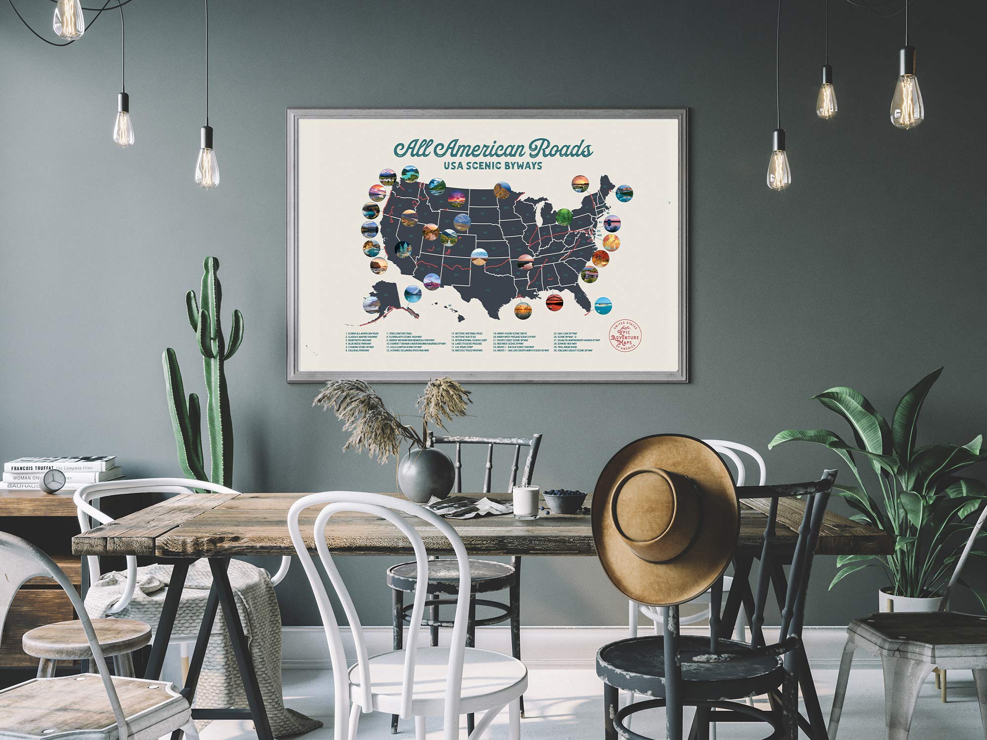 Epic Adventure Maps All American Roadtrip USA Scenic Byways Push Pin Map 24" x 17" - USA Wall Map to Mark Road Trips Through America - Multicolored Pushpins Included - Great (Beige)