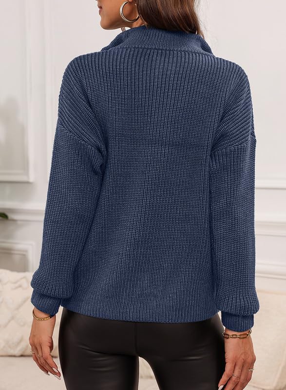 EVALESS Plus Size Sweaters for Women Long Sleeve Fall Tops Trendy 2024 Cute Rib Knit Quarter Zip Pullover Chunky Sweaters Dressy Casual Winter Outfits Ladies Oversized Light Blue Sweater, XX-Large