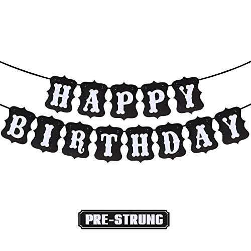 LINGTEER Happy Birthday Black and White Bunting Banner Decorations Birthday Party Photo Prop Decorations Sign.