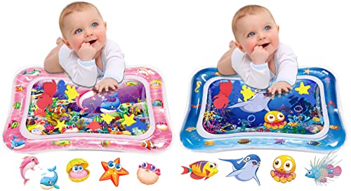 Infinno Tummy Time Water Mat for Babies, Baby Toys for 3 6 9 Months Girls and Boys Sensory Development, Pink Dolphin Style and Yellow Octopus Style