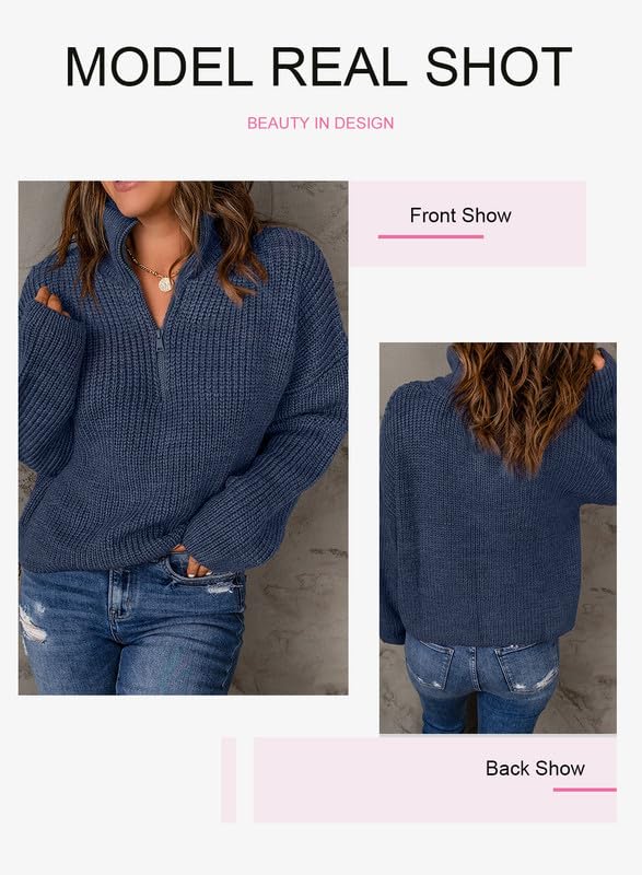 EVALESS Plus Size Sweaters for Women Long Sleeve Fall Tops Trendy 2024 Cute Rib Knit Quarter Zip Pullover Chunky Sweaters Dressy Casual Winter Outfits Ladies Oversized Light Blue Sweater, XX-Large