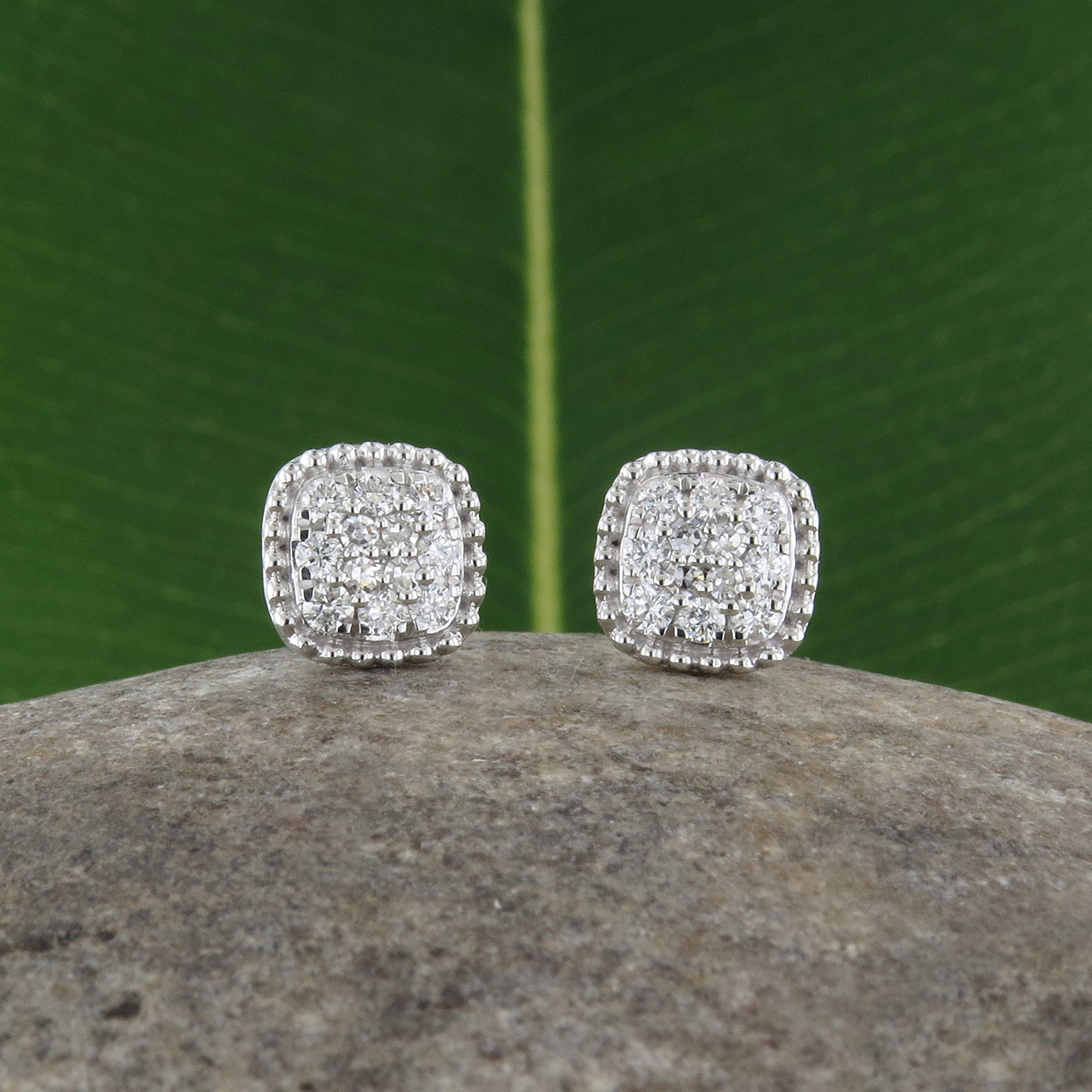 Dazzlingrock Collection 0.30 Carat (ctw) Round White Diamond Ladies Beaded Frame Square Cluster Stud Earrings 1/3 CT, Sterling Silver