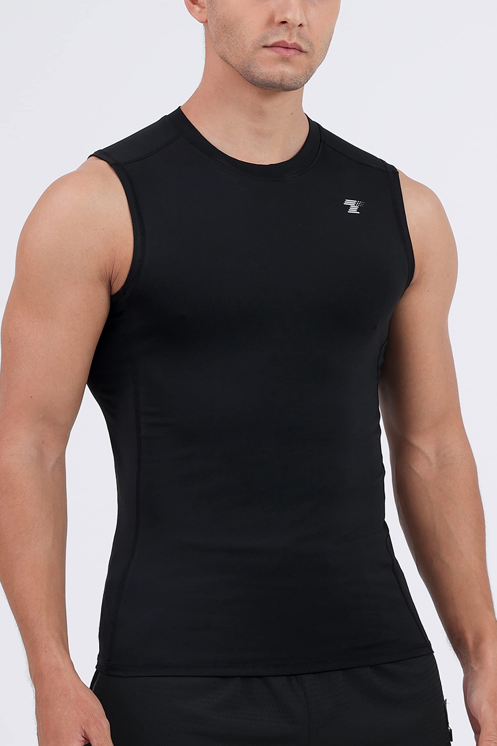 TELALEO 5 Pack Men's Athletic Compression Shirts Sleeveless Workout Tank Top Sports Base Layer Running Basketball White/Black S