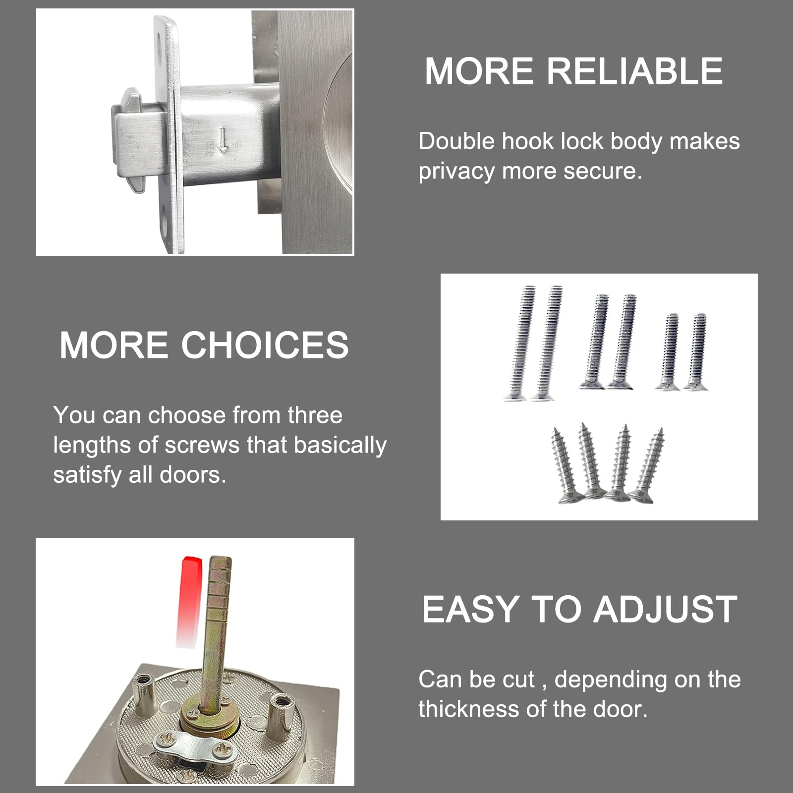 LWZH Brushed Silver Privacy Pocket Door Lock with Keys,Square Sliding Barn Door Lock Latch,Invisible Recessed Door Lock for 1 3/8” to 2 3/16” Thickness Door