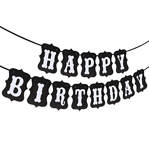 LINGTEER Happy Birthday Black and White Bunting Banner Decorations Birthday Party Photo Prop Decorations Sign.