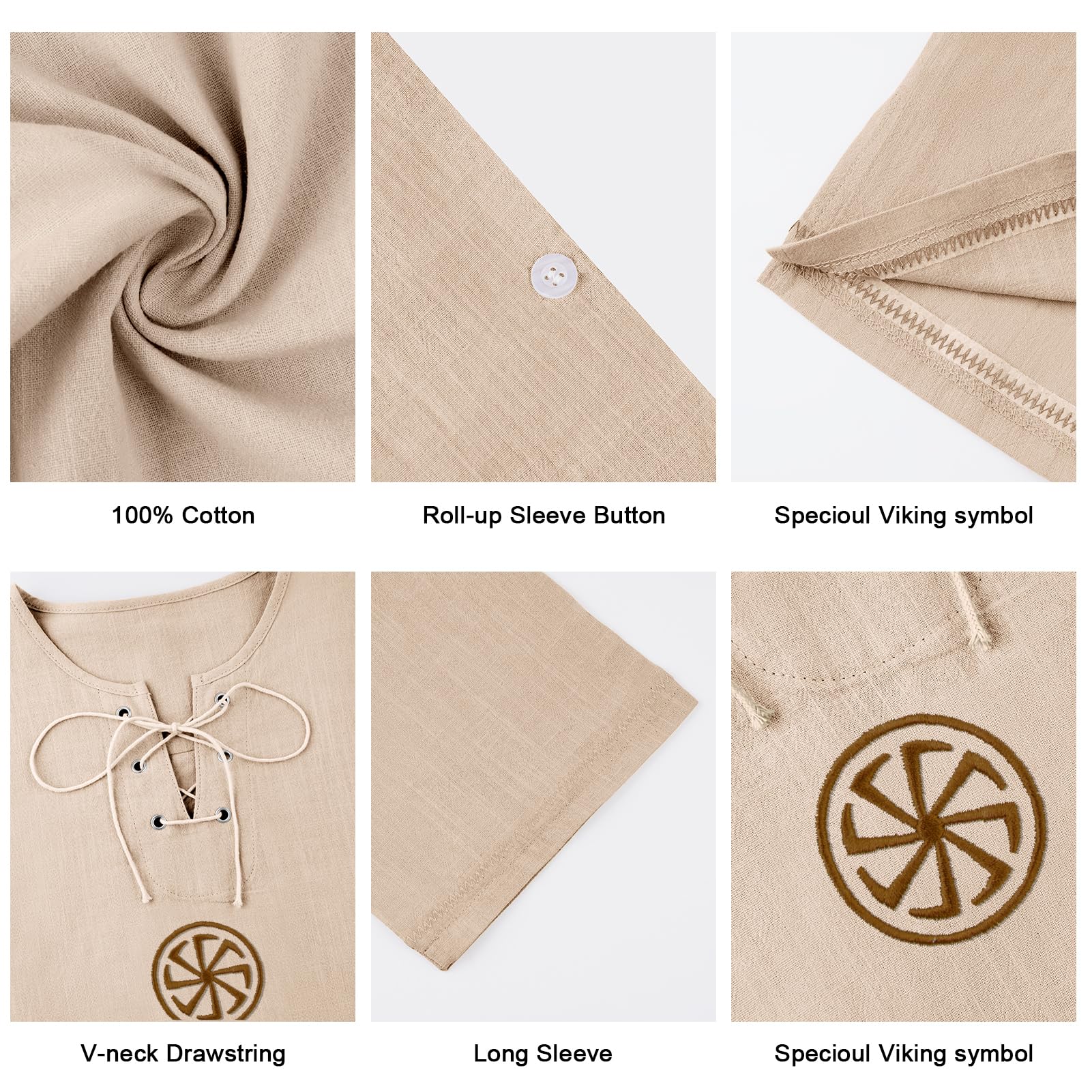 Men's Fashion Cotton Linen Shirt Long Sleeve Solid Color Ethnic Beach Yoga Top Khaki XL