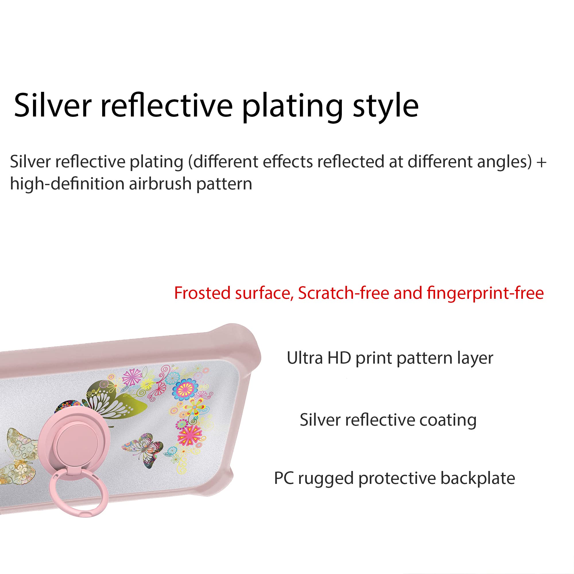 Case for Infinix Smart 6 Case Compatible with Infinix Smart 6 Phone Case Cover [with Tempered Glass Screen Protector][PC + TPU 2 in 1][Ring Support] [Silver Reflect Light] DYF-CSD