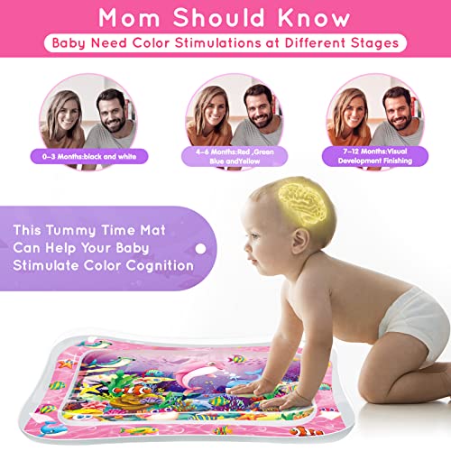 Infinno Tummy Time Water Mat for Babies, Baby Toys for 3 6 9 Months Girls and Boys Sensory Development, Pink Dolphin Style and Yellow Octopus Style