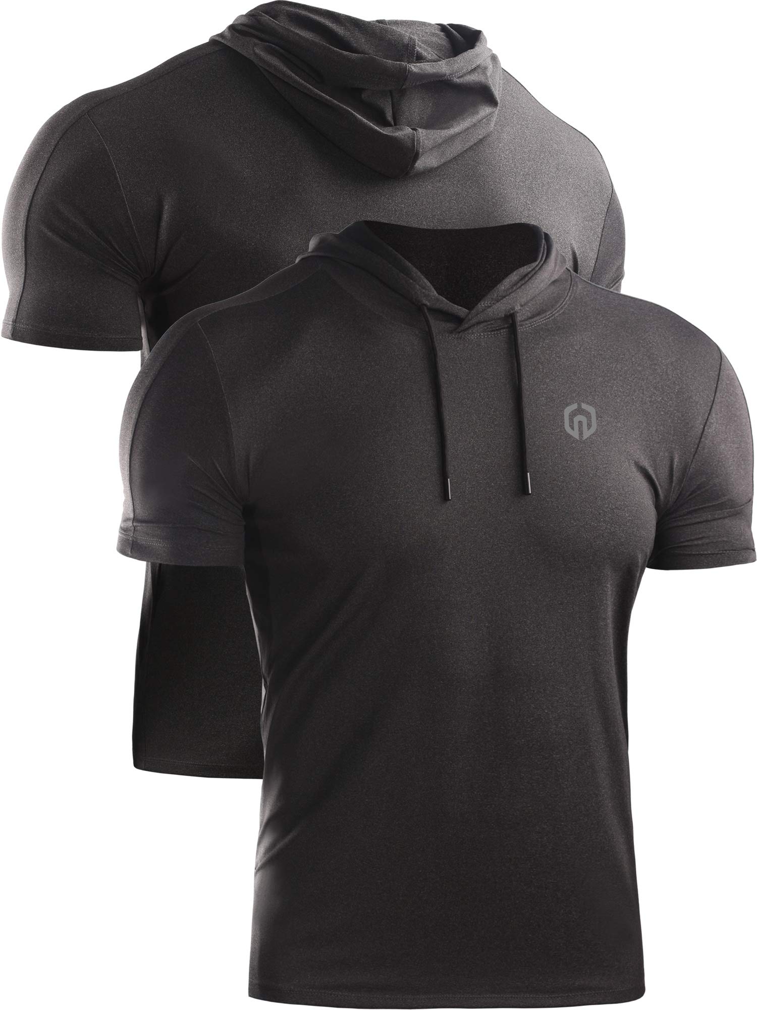 NELEUS Men's 3 Pack Dry Fit Running Shirt Workout Athletic Shirt with Hoods,Grey Black,Slate Gray,Light Grey,US XL,EU 2XL