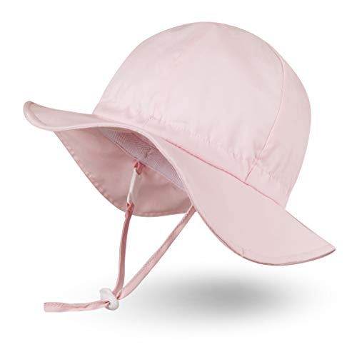 Ami&Li tots Baby Sun Hat Unisex Child Adjustable Wide Brim Sun Protection Hat UPF 50 Sunhat for Baby Girl Boy Infant Kids Toddler - M: Pink