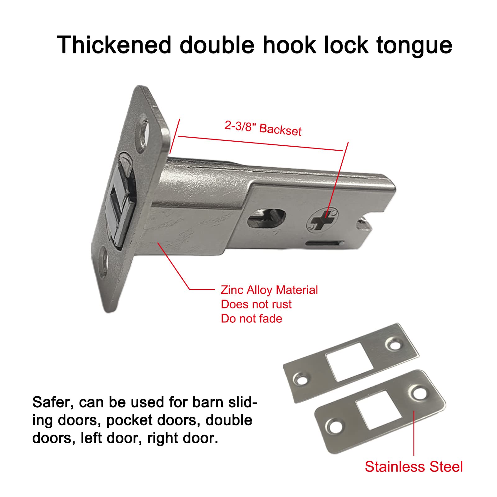 LWZH Brushed Silver Privacy Pocket Door Lock with Keys,Square Sliding Barn Door Lock Latch,Invisible Recessed Door Lock for 1 3/8” to 2 3/16” Thickness Door