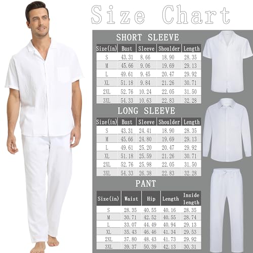 YAOGRO Men's Linen Sets Outfits: 3 Piece Beach Button Down Shirts Casual Loose Pants Short Sleeve Walking Suits