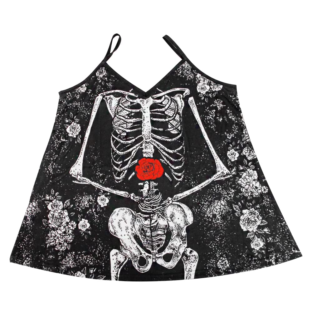 Eciodci Women's Halloween Horror Loose Tank Top Shirts 3D Print Rose Skeleton V Neck Sleeveless Tank Tops