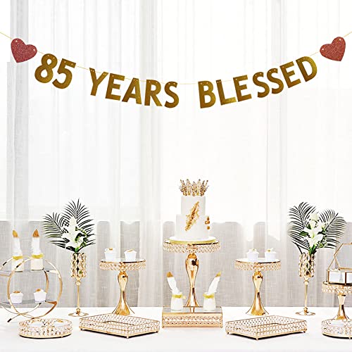 Betteryanzi Gold 85 Years Blessed Banner,Pre-strung,85th Birthday/Wedding Anniversary Party Decorations Supplies,Gold Glitter Paper Garlands Backdrops,Letters Gold 85 YEARS BLESSED