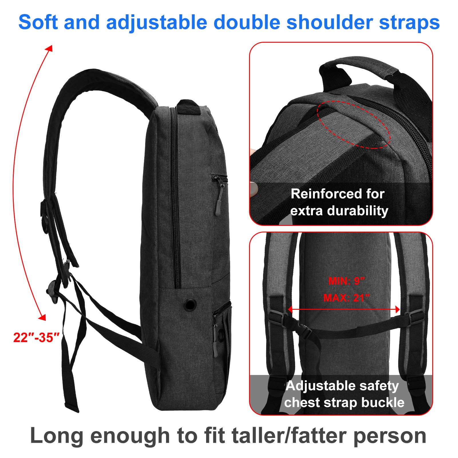 iGuerburn Oxygen Tank Backpack Size D, Portable Oxygen Backpack for D/M15 JD/M22 Cylinder Bag O2 Tank Carrier Holder for Travel (Black)