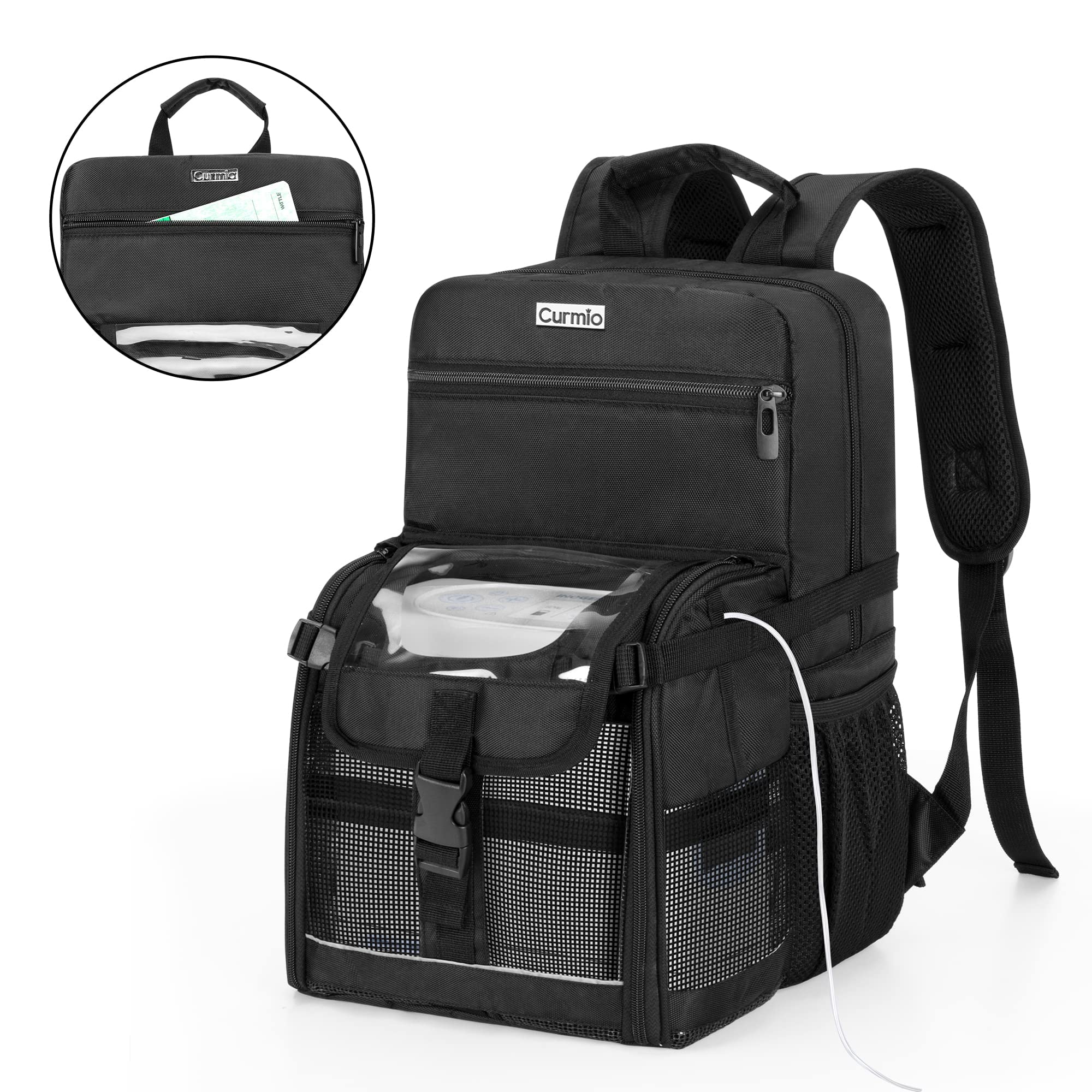 CURMIO Travel Backpack Compatible with Inogen, OxyGo and Caire Units, Portable Oxygen Concentrator Bag with Storage Compartment, Bags Only