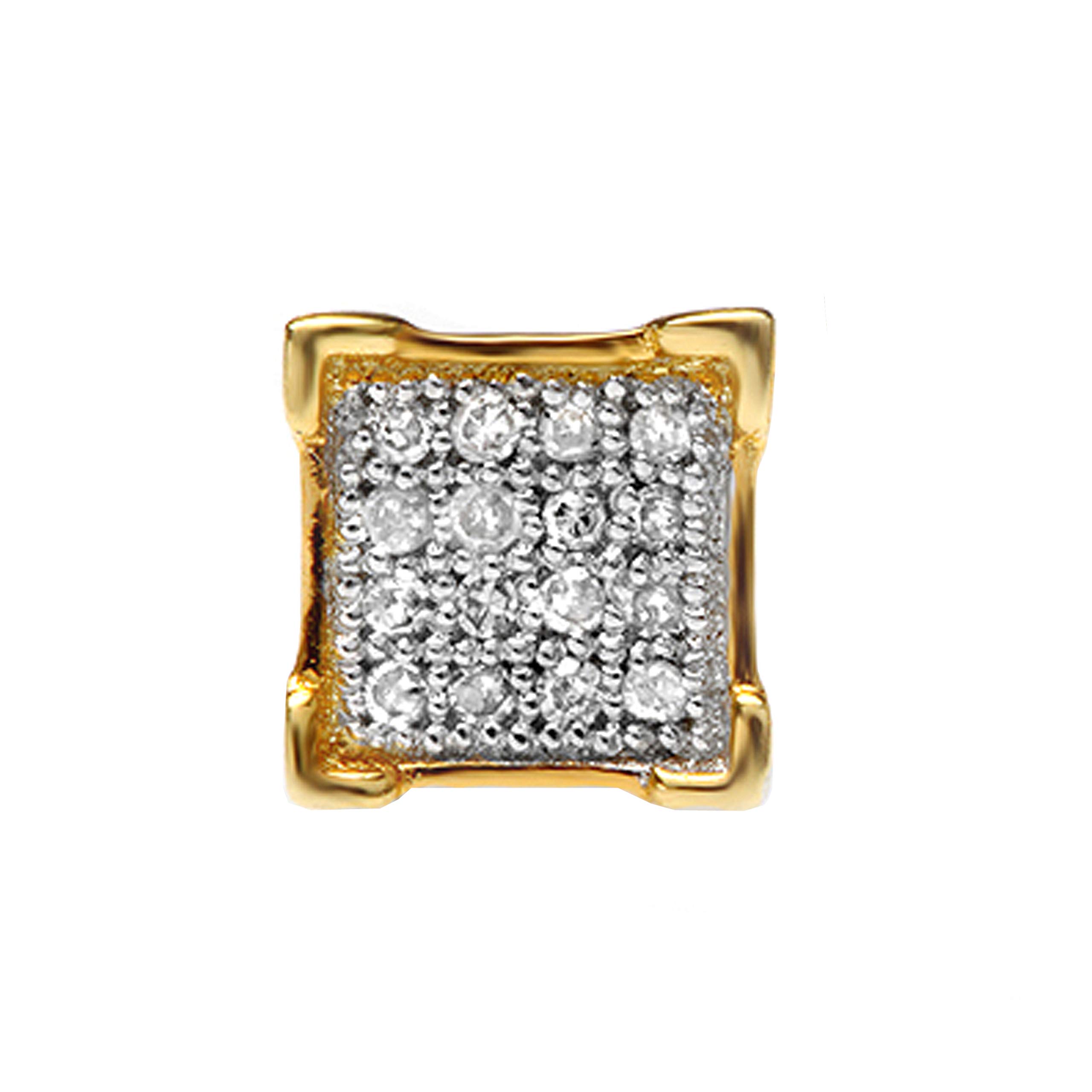 Dazzlingrock Collection Round White Diamond Square Frame 1Pc Stud Earring for Men (Color I-J, Clarity I2-I3) in 10K Solid Yellow Gold, Screw Back