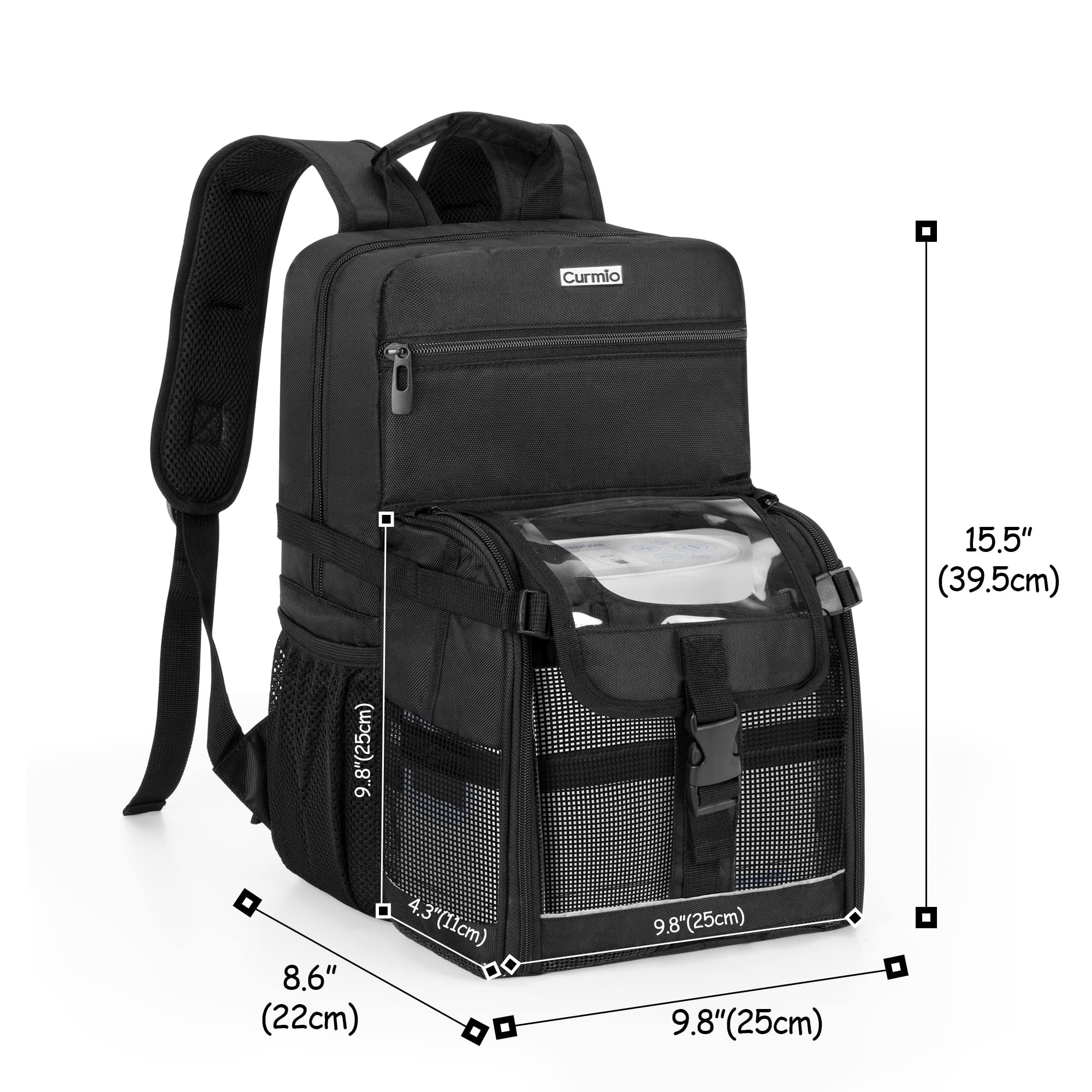 CURMIO Travel Backpack Compatible with Inogen, OxyGo and Caire Units, Portable Oxygen Concentrator Bag with Storage Compartment, Bags Only
