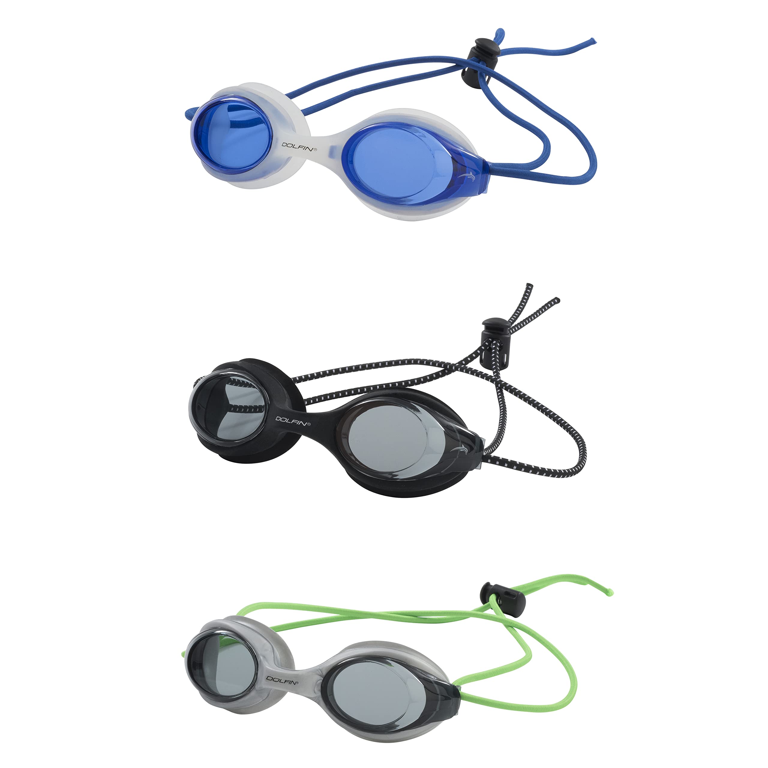 Dolfin Adult Swim Goggles - Quick Adjust Bungee Fit with Anti-Fog, Anti-Leak Protection