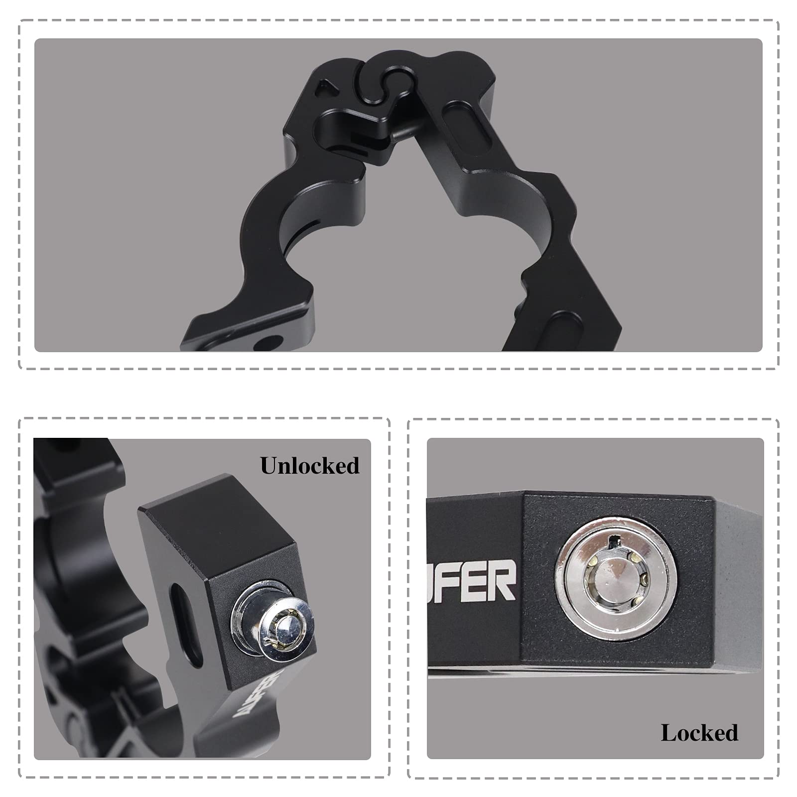 AUFER Universal Heavy Duty Motorcycle Grip Lock Handlebar Lock Throttle Lock Anti Theft Brake Lever Locking Compatible with for Motorbike Sports Bikes Scooter Mopeds ATVs (Black)