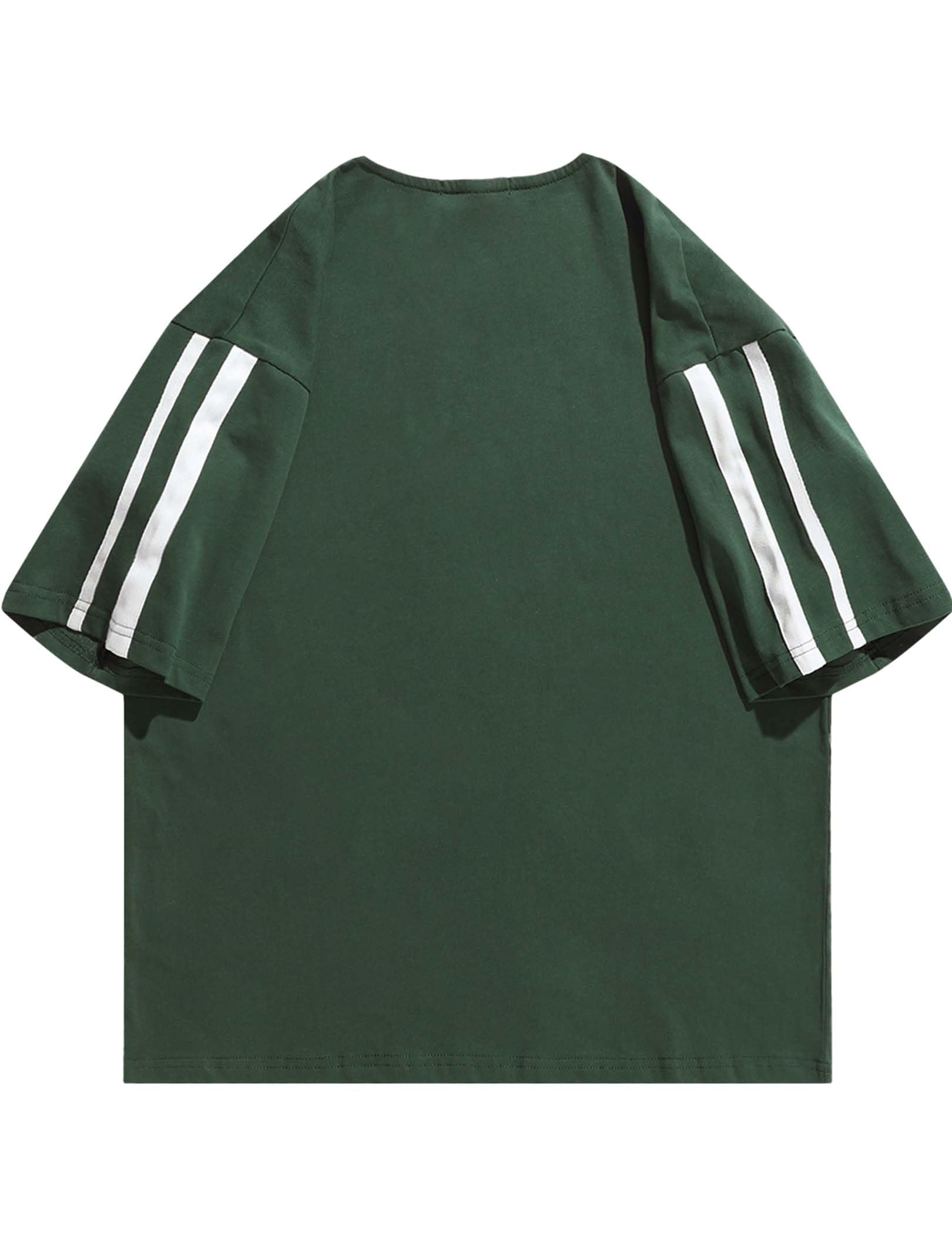 Aelfric Eden Graphic Tees Y2k Women Oversized T Shirts Striped Patchwork Crewneck Unisex Streetwear Tops Green L