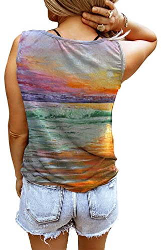 Tank Top for Women Sexy V Neck Casual Basic Tops Tie Dye Sleeveless Shirts with Ring Hole Country Music Style T-Shirts Multicolor