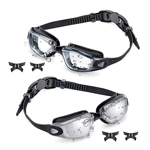 filhodomar Swim Goggles,Pack of 2 Swimming Goggle No Leaking Adult Upgraded Swim Goggles Silver+Clear,Suitable for Adult Men, Women, Teens