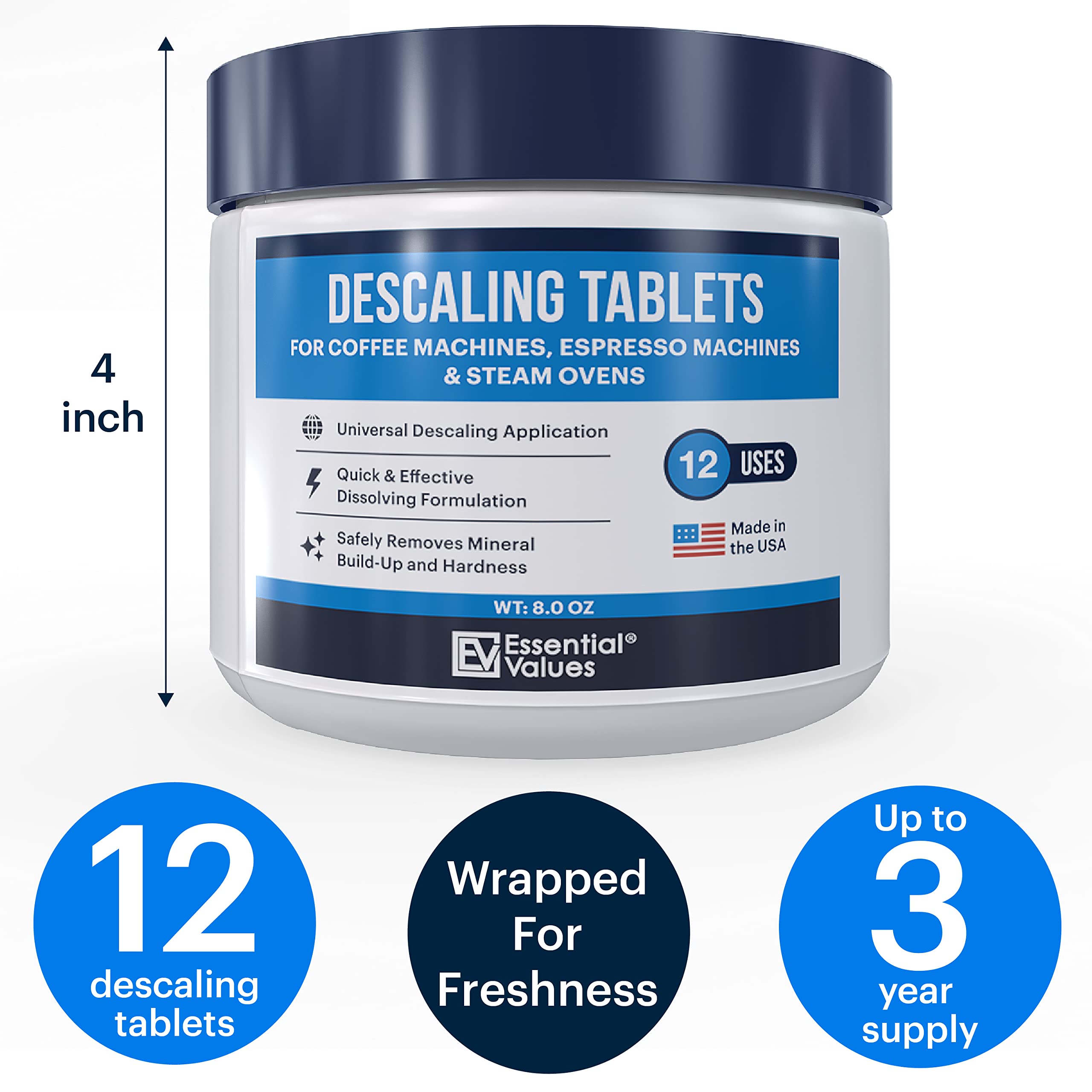 Essential Values Coffee Cleaner Descaling Tablets - 12 Count Descaler Coffee Machine - For Jura, Miele, Bosch, Tassimo Espresso Machines and Miele Steam Ovens