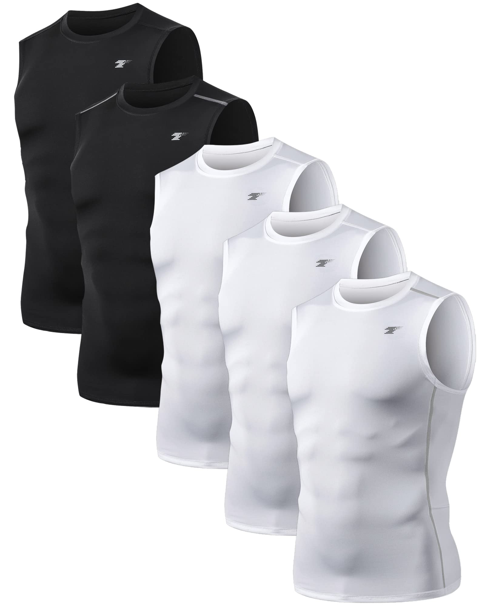 TELALEO 5 Pack Men's Athletic Compression Shirts Sleeveless Workout Tank Top Sports Base Layer Running Basketball White/Black S