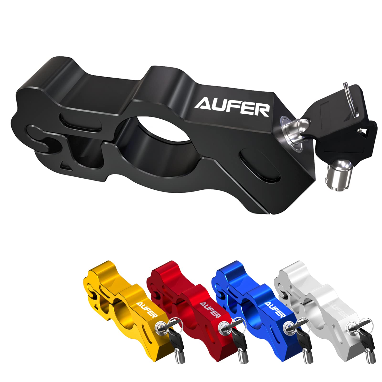 AUFER Universal Heavy Duty Motorcycle Grip Lock Handlebar Lock Throttle Lock Anti Theft Brake Lever Locking Compatible with for Motorbike Sports Bikes Scooter Mopeds ATVs (Black)