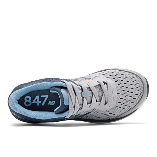 New Balance womens 847 V4 Walking Shoe, Light Aluminum/Vintage Indigo/Team Carolina, 8 Wide US
