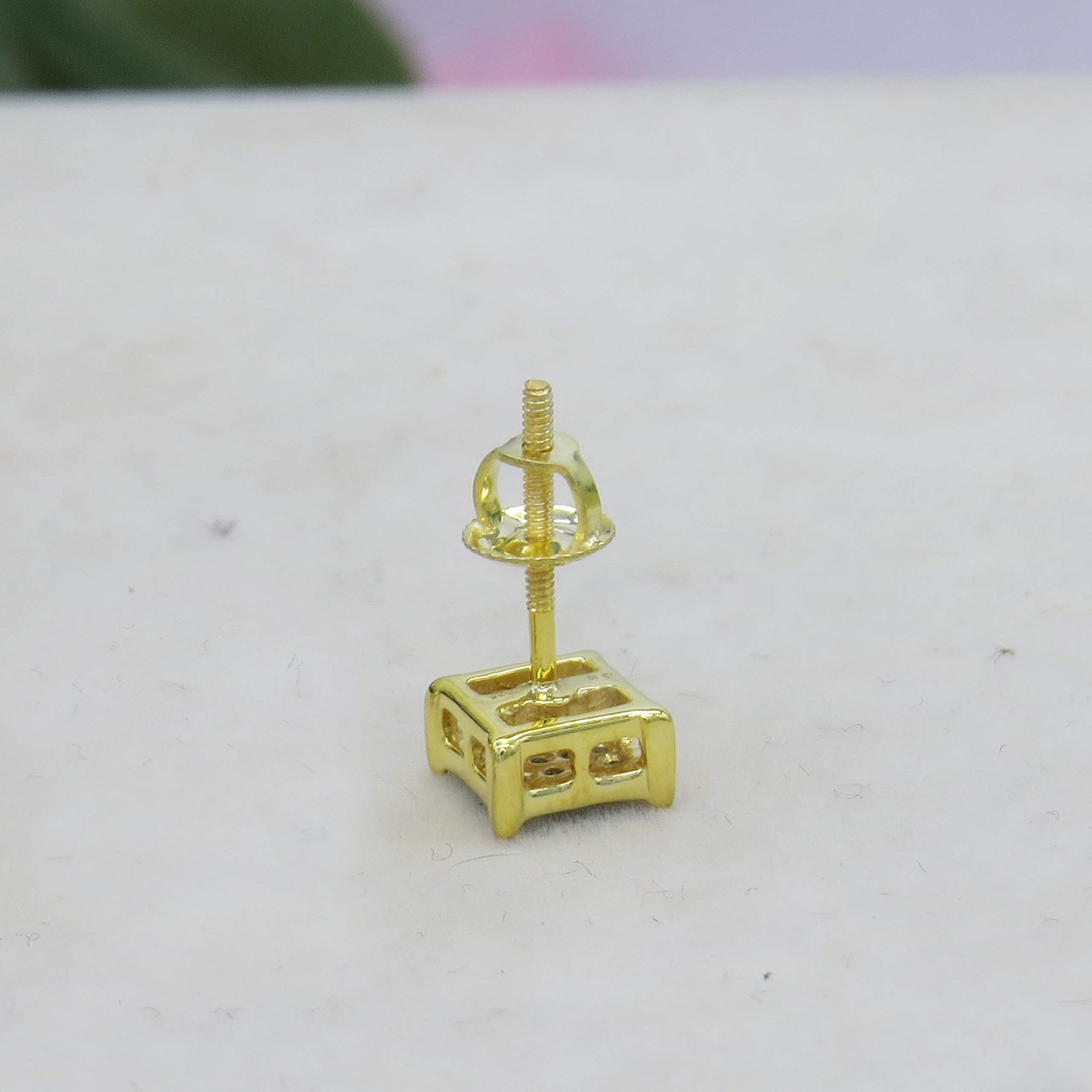 Dazzlingrock Collection Round White Diamond Square Frame 1Pc Stud Earring for Men (Color I-J, Clarity I2-I3) in 10K Solid Yellow Gold, Screw Back