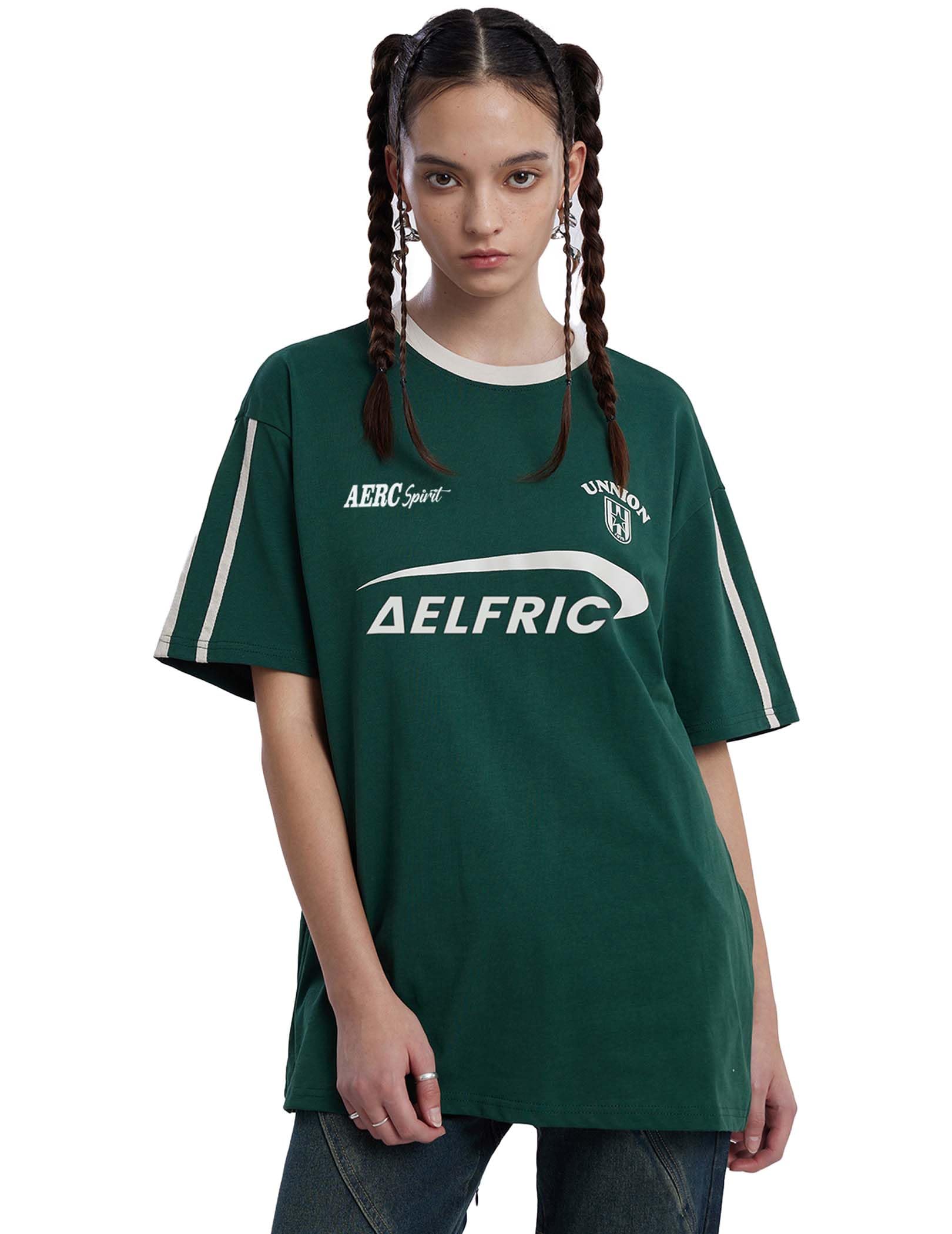 Aelfric Eden Graphic Tees Y2k Women Oversized T Shirts Striped Patchwork Crewneck Unisex Streetwear Tops Green L