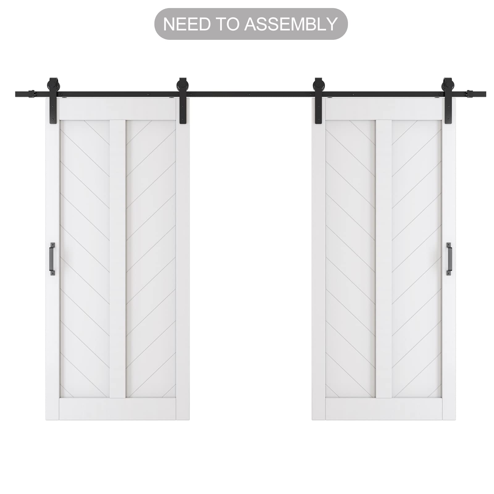 SOLRIG Sliding Barn Door 72"(36" X 2) ×84", Double Pre-drilled Barn Door Slab, Need to Assemble, DIY Unfinished, 2X Barn Doors Hardware Included, V Frame, White