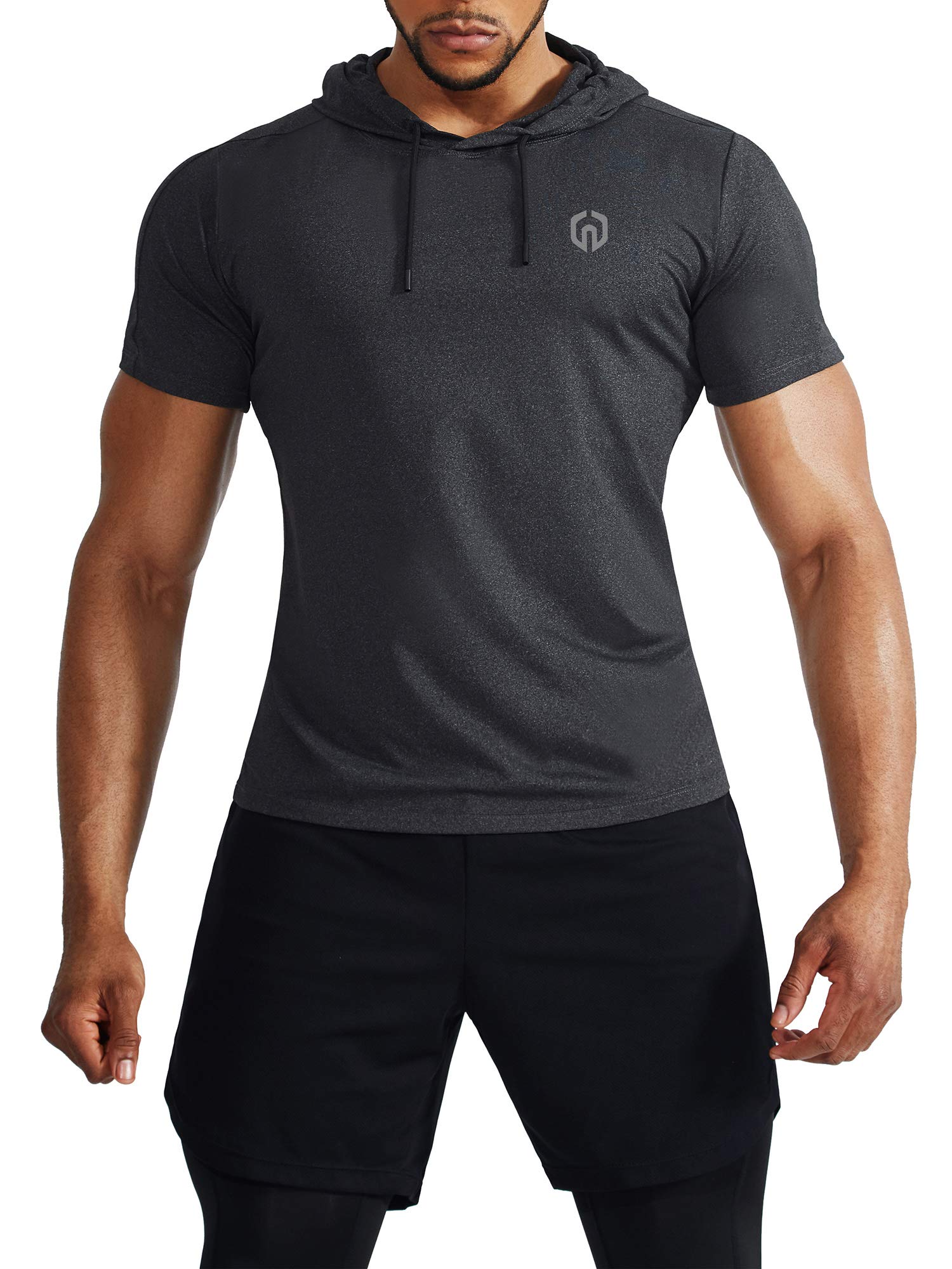 NELEUS Men's 3 Pack Dry Fit Running Shirt Workout Athletic Shirt with Hoods,Grey Black,Slate Gray,Light Grey,US XL,EU 2XL