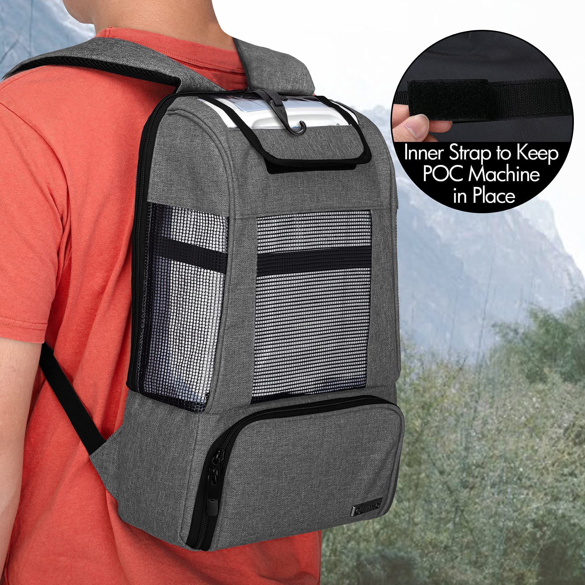 CURMIO Portable Oxygen Concentrator Backpack, POC Carrying Bag Compatible with Inogen, OxyGo and Caire Units, Bag Only, Gray (Patented Design)
