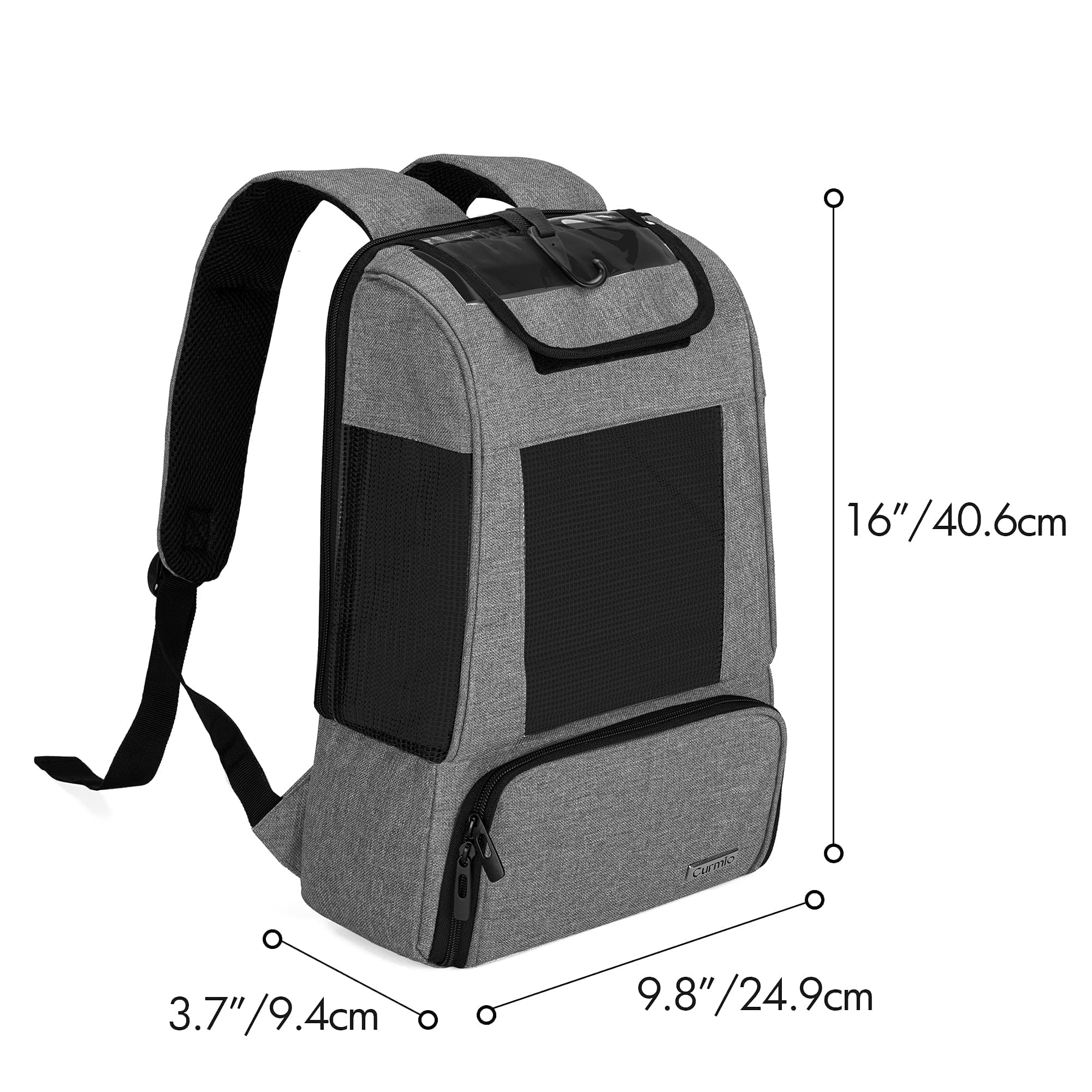 CURMIO Portable Oxygen Concentrator Backpack, POC Carrying Bag Compatible with Inogen, OxyGo and Caire Units, Bag Only, Gray (Patented Design)