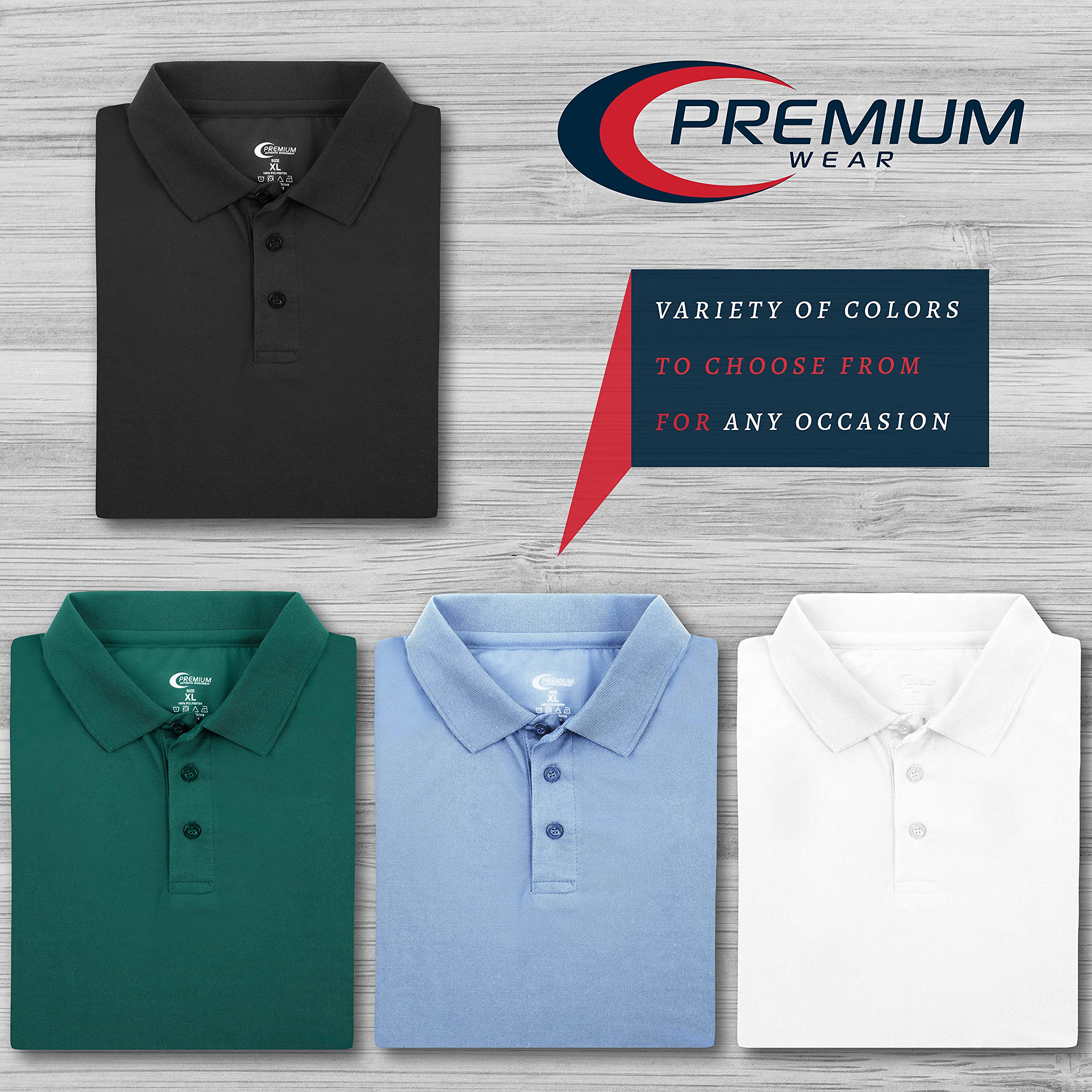 Premium Wear Men's High Moisture Wicking Polo T Shirts | Black - Large
