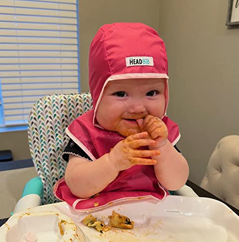HEADBIB – First Ever Head Bib, Protects Little One’s Hair During Mealtime & Playtime, Waterproof Fabric, For Baby & Toddler (Pink, Large (12-24 Months))