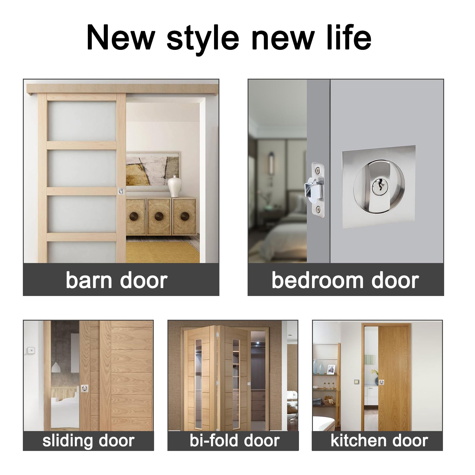 LWZH Brushed Silver Privacy Pocket Door Lock with Keys,Square Sliding Barn Door Lock Latch,Invisible Recessed Door Lock for 1 3/8” to 2 3/16” Thickness Door