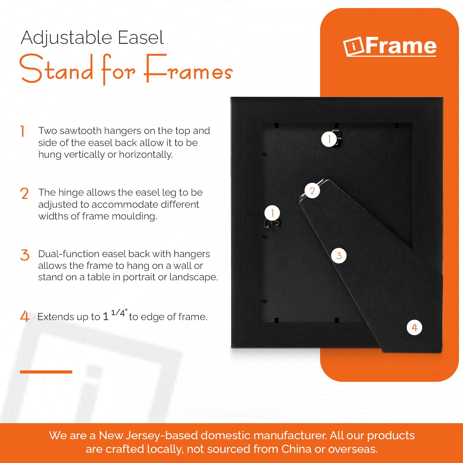 iFrame DIY Adjustable Easel Back for 8x10 Picture Frames โ Solid Black Cardboard Display Stand for Photos, Art, Tiles & More, Tabletop Easel, Made in USA (Pack of 4)