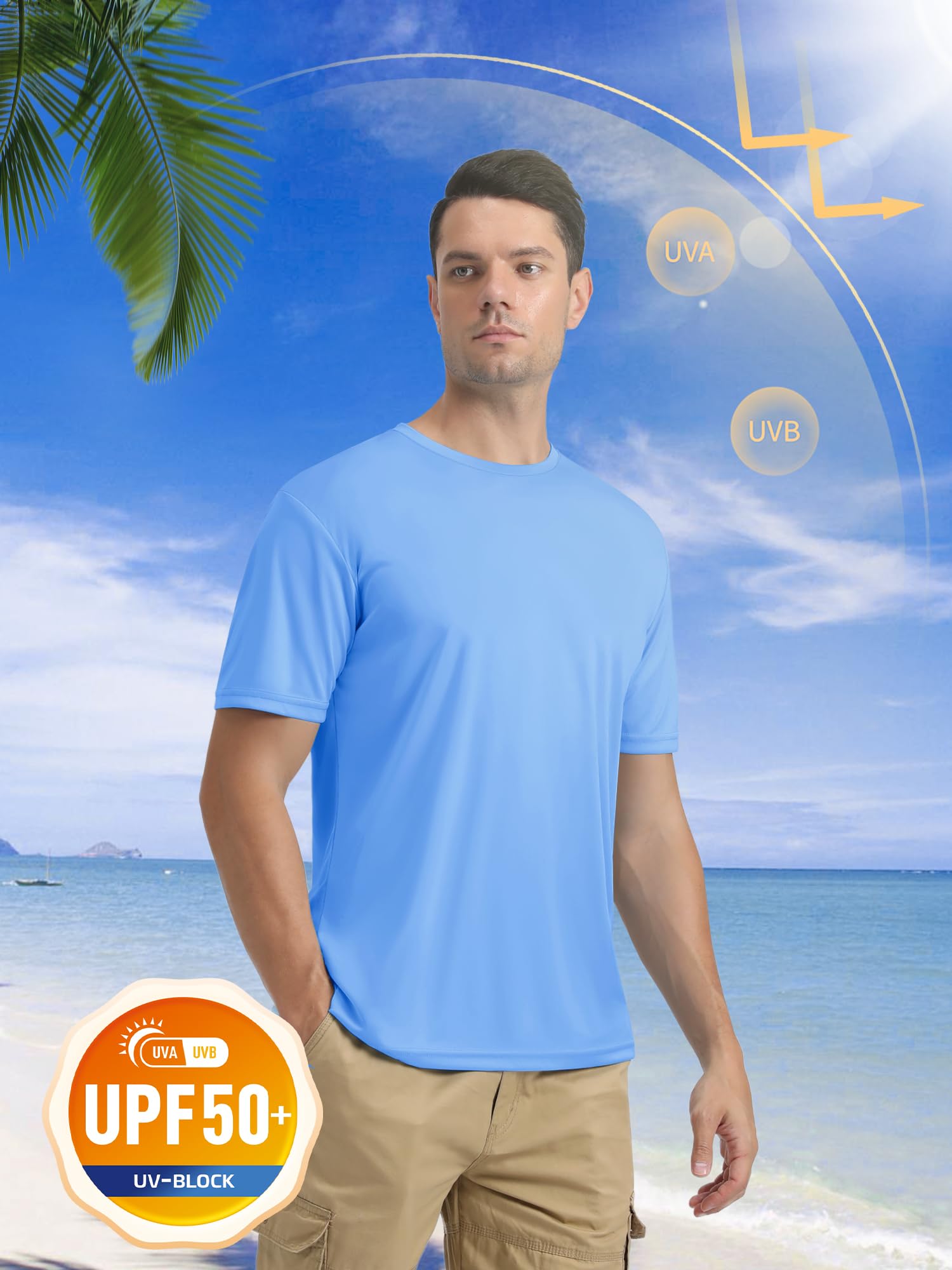 T-Shirts for Men Quick Dry Top Tee Rash Guards Running Shirt Dry Fit Lightweight Sun Shirts Gym Active T-Shirt Sky Blue