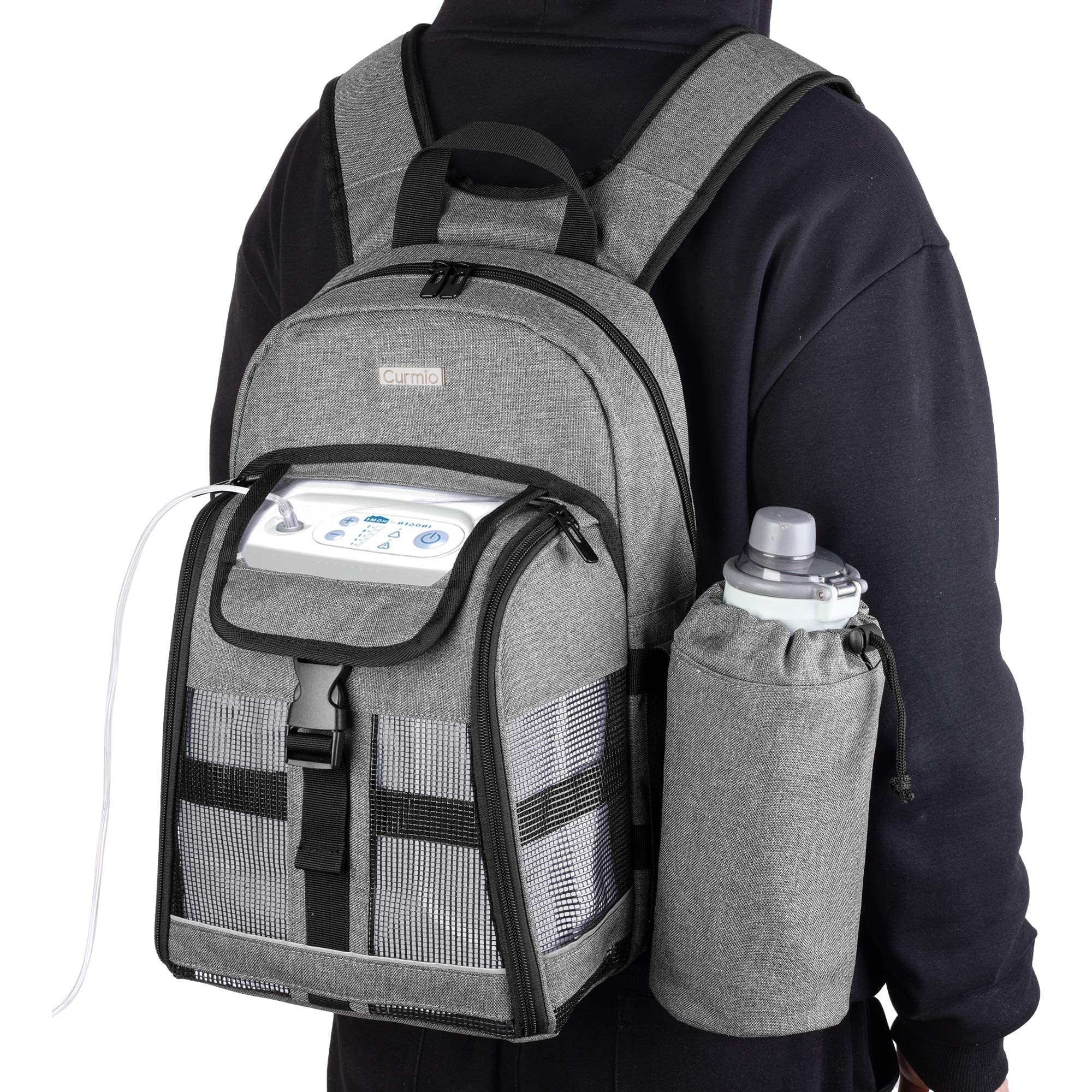 CURMIO Portable Oxygen Concentrator Backpack, POC Carrying Bag Compatible with Inogen, OxyGo and Caire Units, Bag Only, Gray (Patented Design)